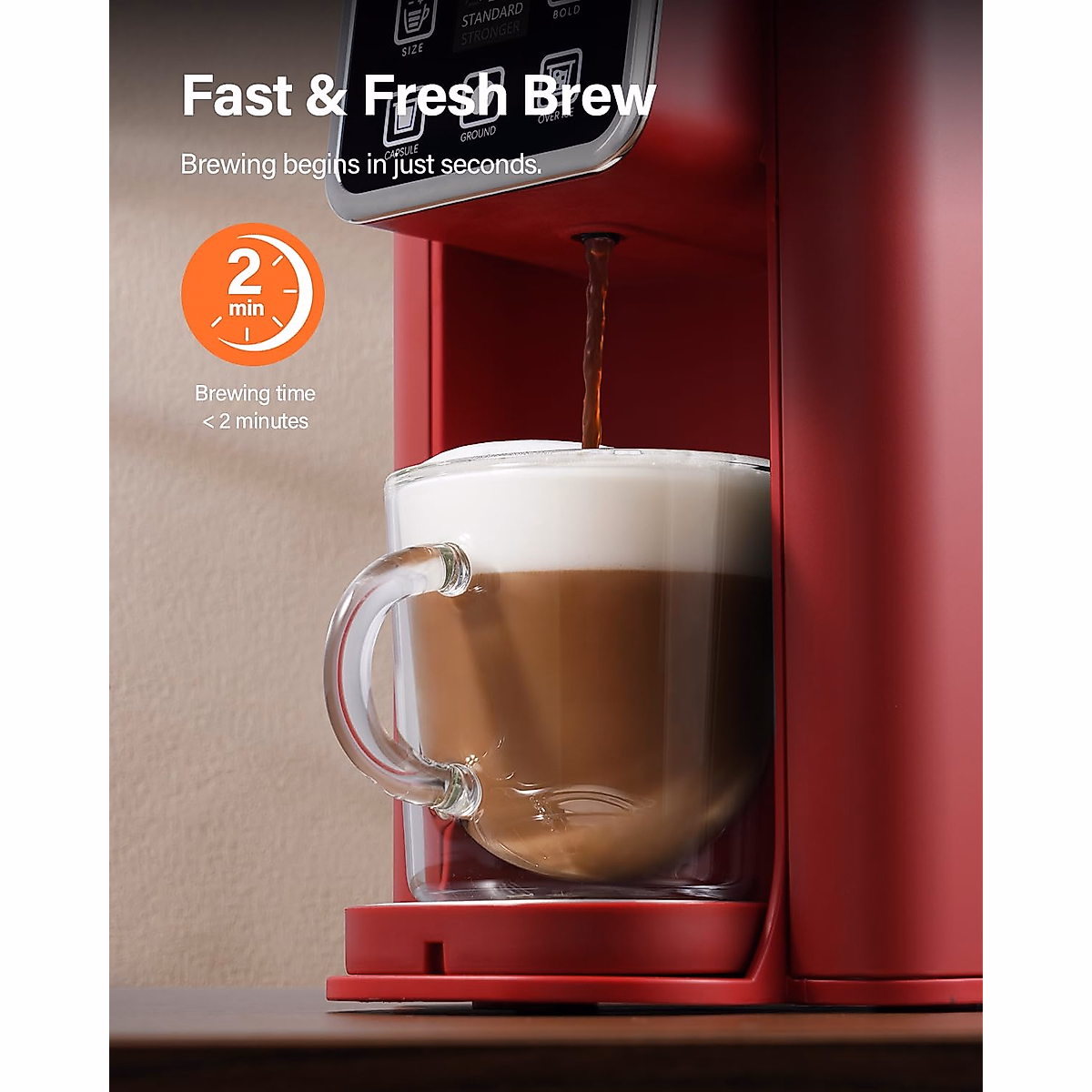 SHARDOR Single Serve Coffee Maker, Hot and Iced Coffee Machine for K Cup Pods & Ground Coffee, 6 to 14 Oz Brew Sizes, with 50 oz Large Water Tank, Removable Drip Tray, Stainless Steel, Red