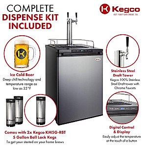 Kegco HBK309S-2K Full-Size Digital Homebrew Kegerator Dual Faucet Stainless with Ball Lock Keg, 1 count