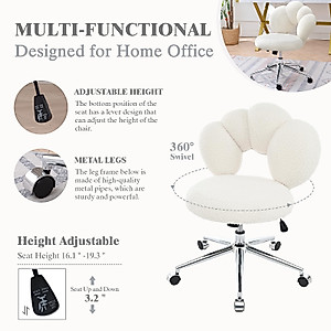 Home Office Chair, Criss Cross Chair with Wheels, Cross Legged Office Chair Armless Desk Chair with Height Adjustable, 360 Swivel Fabric Vanity Chair for Home, Office, Small Space, Bed Room, White