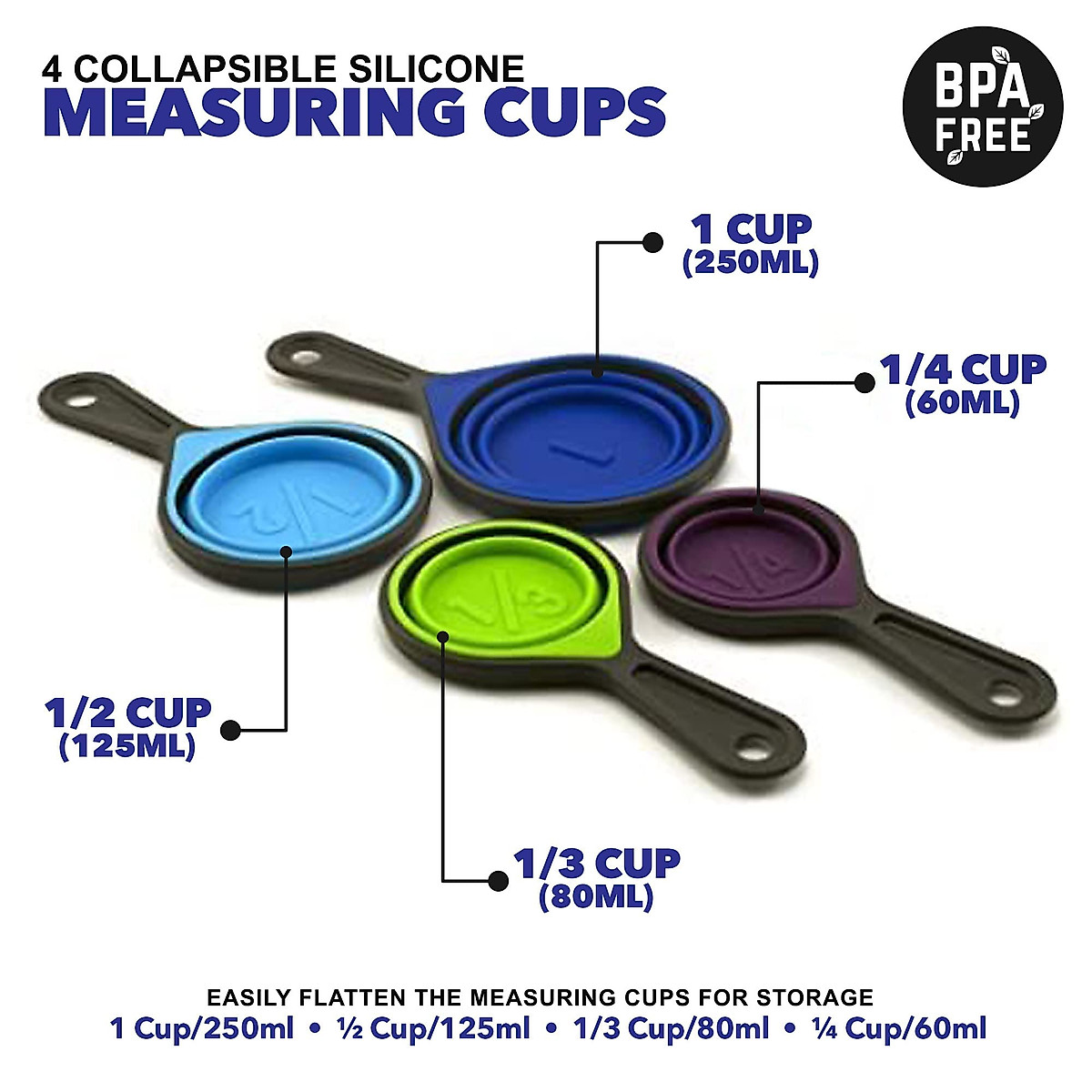 Collapsible Measuring Cups and Measuring Spoons | Portable Food Grade Silicone Measurement Cup Set for Liquid & Dry Food | Dog Food & Camping & Kids Measuring Cup