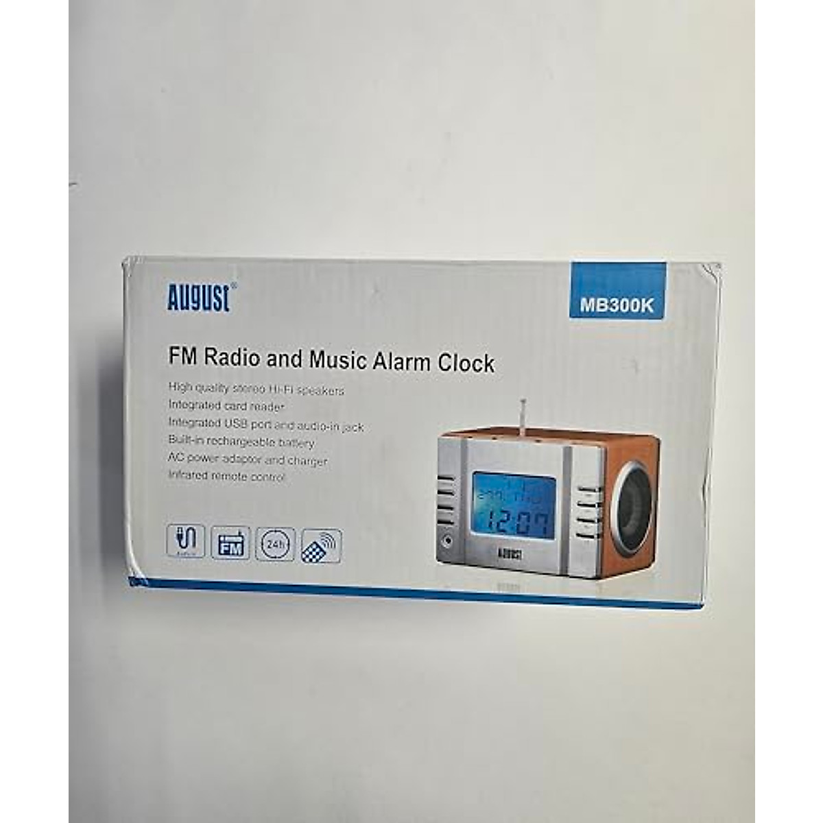 August MB300 Mini Wooden MP3 Stereo System and FM Clock Radio, with Card Reader, USB Port & AUX Jack (3.5mm Audio In), 2 x 3W Powerful Hi-Fi Speakers and Built-in Rechargeable Battery