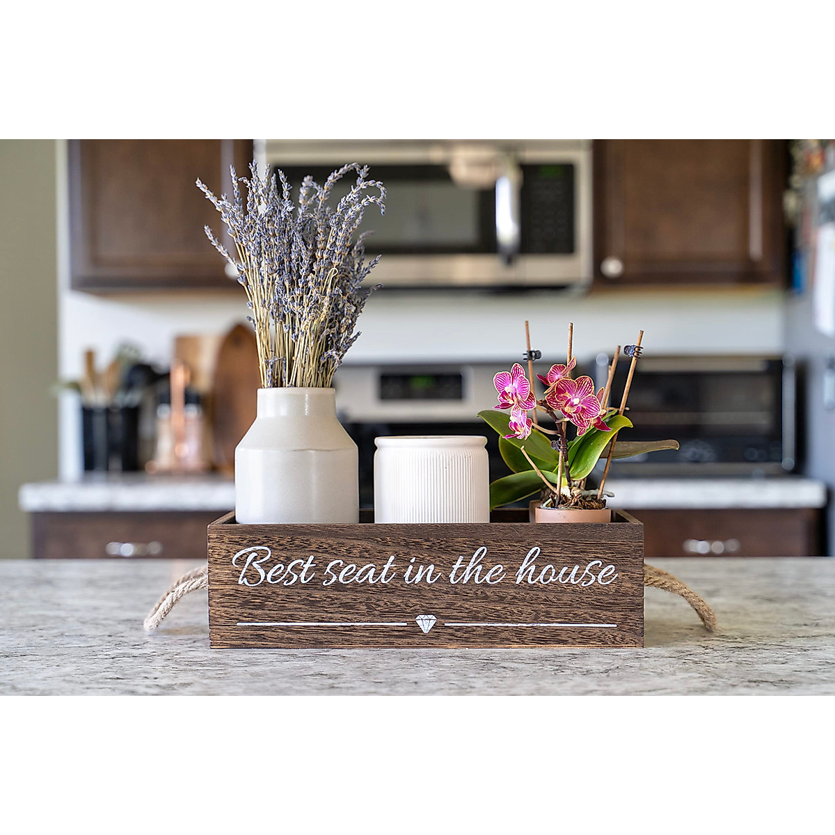 Pret & Lively Farmhouse Box, Bathroom, Storage Basket, Toilet Paper Holder, Funny Gift, Diaper Caddy, Cute Signs, Rustic Wooden Crate with Rope Handles, Artificial Plant, Brown