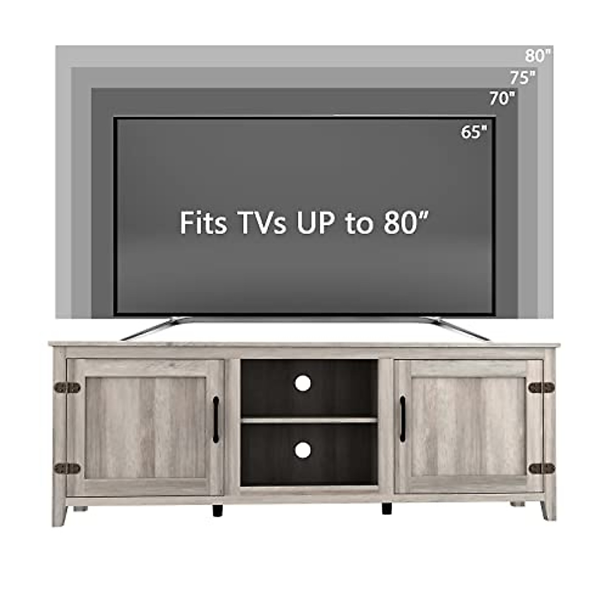 WESOME TV Stand for 50/55/60/65/70/75/80 TVs, Large Farmhouse Barn Door Wooden Media Console with Adjustable Shelves, Rustic TV Console Table Cabinet for Living Room Bedroom 70 Inch (Grey Wash)
