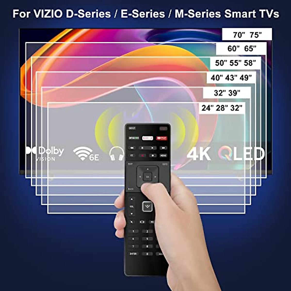 XRT122 Replacement for VIZIO-Smart-TV-Remote, Compatilbe with VIZIO D Series E Series M Series LED HDTV TVs (Pack of 2)