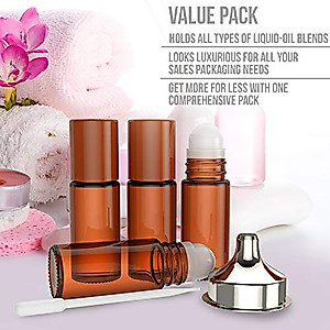 4 Pack Essential Oil Roller Bottles [Plastic Roller Ball] FREE Plastic Pippette and Funnel - Refillable Glass Color Roll On for Fragrance Essential Oil - 30ml 1 oz (ORANGE)