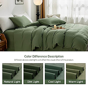 JELLYMONI Only 1 Piece Duvet Cover King Size - 100% Washed Cotton Linen Like Textured Comforter Cover, Breathable Soft Quilt Cover Without Pillowcases (Green, King 104"x90")