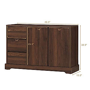 Giantex Buffet Sideboard, Storage Console Table with 3 Drawers and 2-Door Cabinets, Buffet Server Cupboard for Kitchen, Dining Room, Living Room, Entryway, Walnut (46.5”LX 15.5”WX 30.5”H)