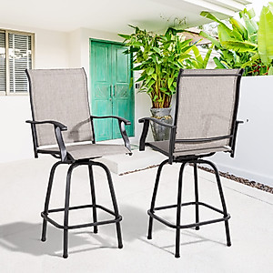 Vongrasig 2 Piece Patio Swivel Bar Chairs, All Weather Metal Textile High Swivel Bar Stools Chairs, Outdoor High Top Bistro Set for Backyard, Lawn Garden, Balcony, Taupe