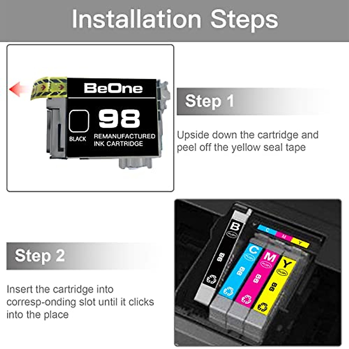 BeOne Remanufactured Ink Cartridge Replacement for Epson T098 98 T98 to use with Artisan 700 710 725 730 800 810 835 837 Printer (1 Black)