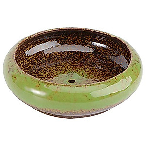 Succulent Pot, 18cm Ceramic Flower Pot with Drain Hole Round Glazed Planter, Hydroponic Gardening Pot Bonsai Pots for Cactus, (Green)