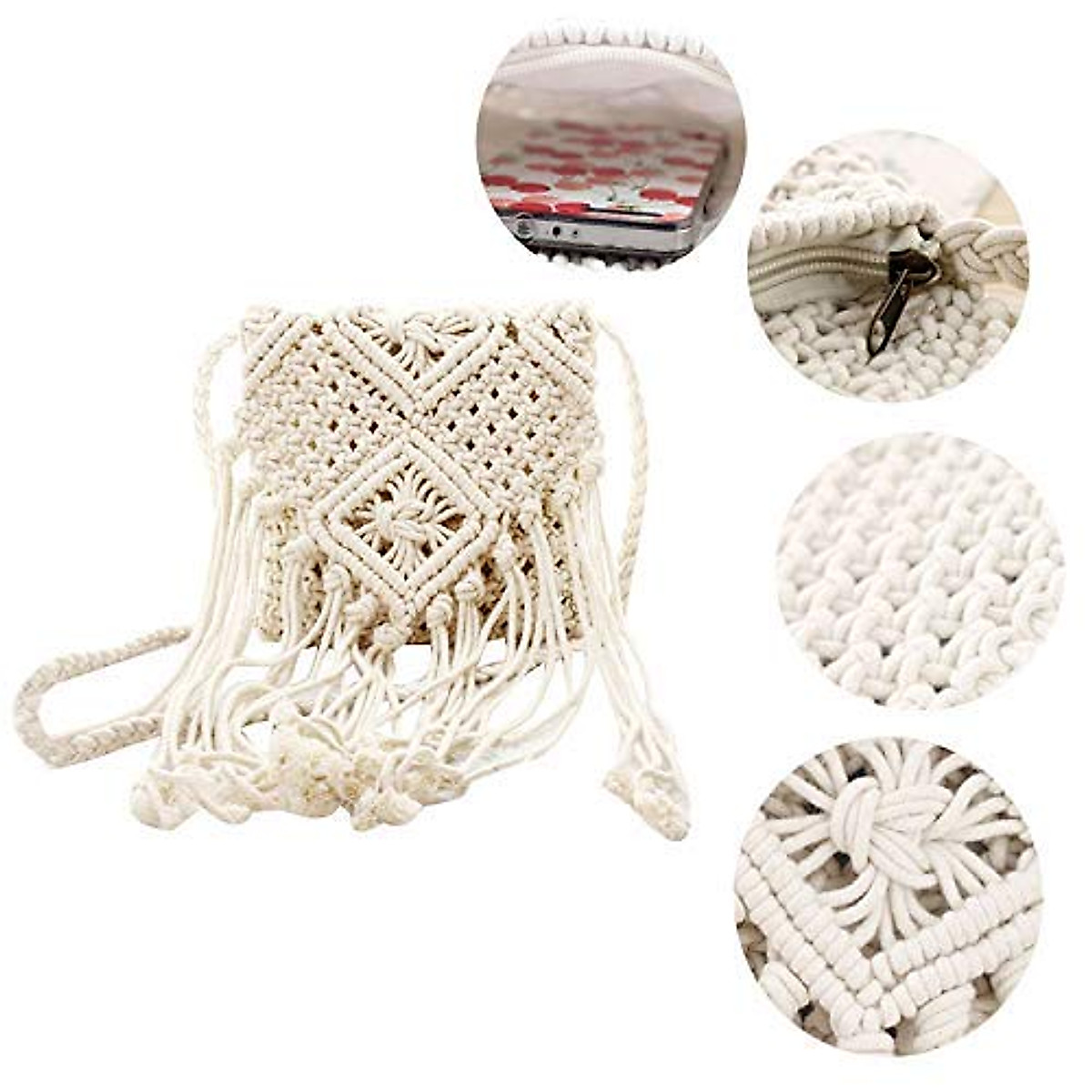 Donalworld Women Tassel Shoulder Bag Bohemian Beach Crochet Messenger Bags White