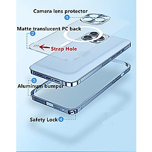 Magnetic Case for iPhone 14 Pro Max Case Compatible with MagSafe Metal Aluminum Alloy Bumper Matte Translucent Back Cover with Camera Lens Protector and Safety Lock (Black)