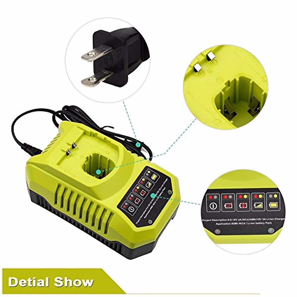 P117 Battery Charger Compatible with Ryobi 18V Battery Charger for Dual Chemistry 9.6V-18V Charger Li-ion Ni-Cd Ni-Mh Plus Battery P100 P102 P103 P105 P107 P108 P118 P200 1400670