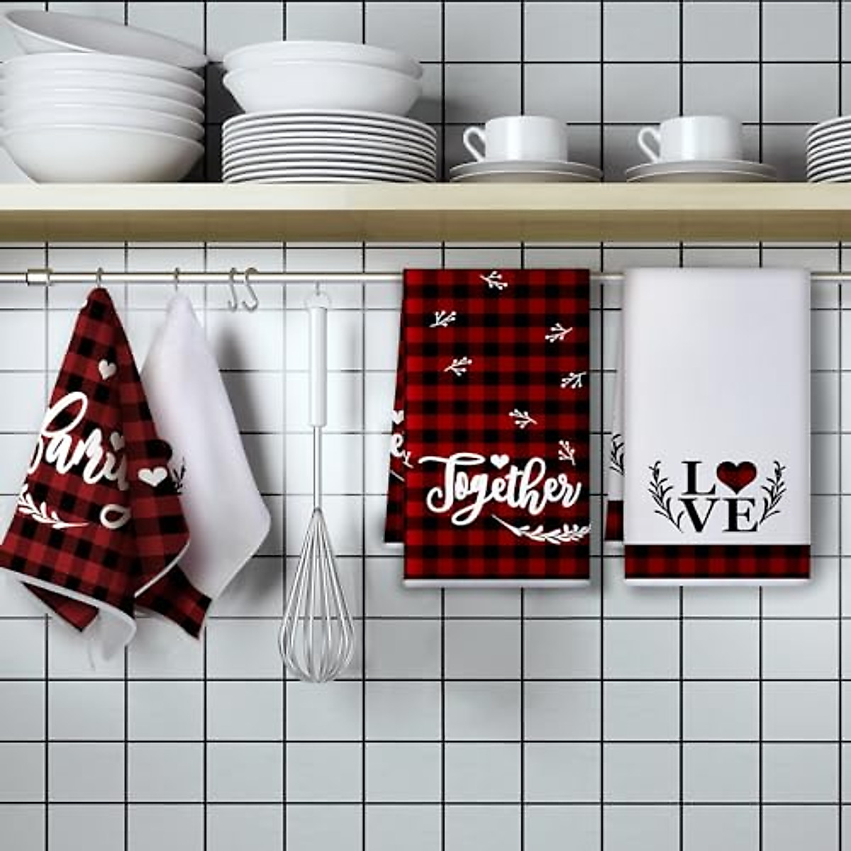 Bencailor 6 Pcs Valentine‘s Day Kitchen Towels Red Buffalo Plaid Heart Valentines Dish Towels Valentine Towels Hand Dish Tea Towels for Home Bathroom Gifts Anniversary Decorations(Red,Classic)