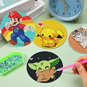 cupmod 8Pcs Diamond Painting Coasters Kits,DIY Cartoon Diamond Art Coasters Kits for Adults Kids Beginners,Diamond Painting Coasters with Holder for Home