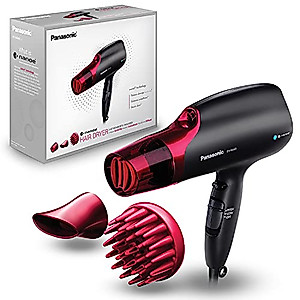 Panasonic Nanoe Hair Dryer, 1875 Watt Professional Blow Dryer for Smooth, Shiny Hair with 3 Attachments Quick Dry Nozzle, Diffuser and Concentrator Nozzle – EH-NA65-K (Black/Pink), Black