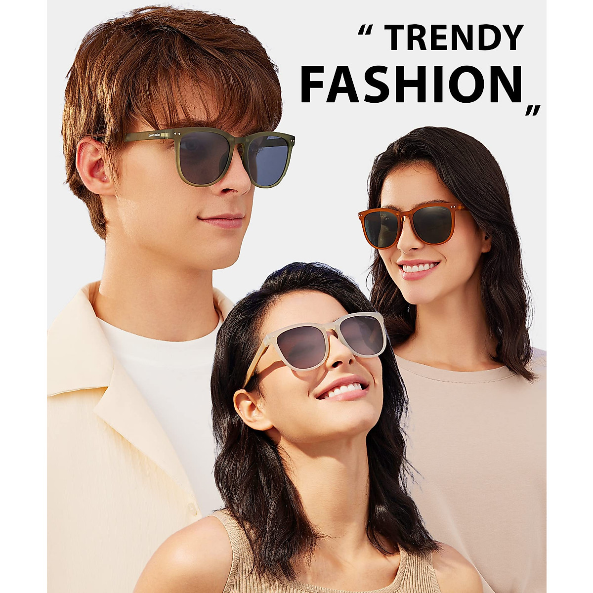 BENEUNDER Polarized Sunglasses for Men Women, Ultra Lightweight Folding Sunglasses, UV400 Protection Acetate Frame Sunglasses with Organizer, Grey Coconut