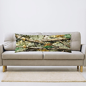 Autumn Forest Body Pillow Cover Hunting Tree Branches and Brown Leaves Camouflage Camo Pattern Long Pillow Case Protector with Zipper Decorative Large Pillowcases for Couch,Bedroom,Home Gifts 20"x54"