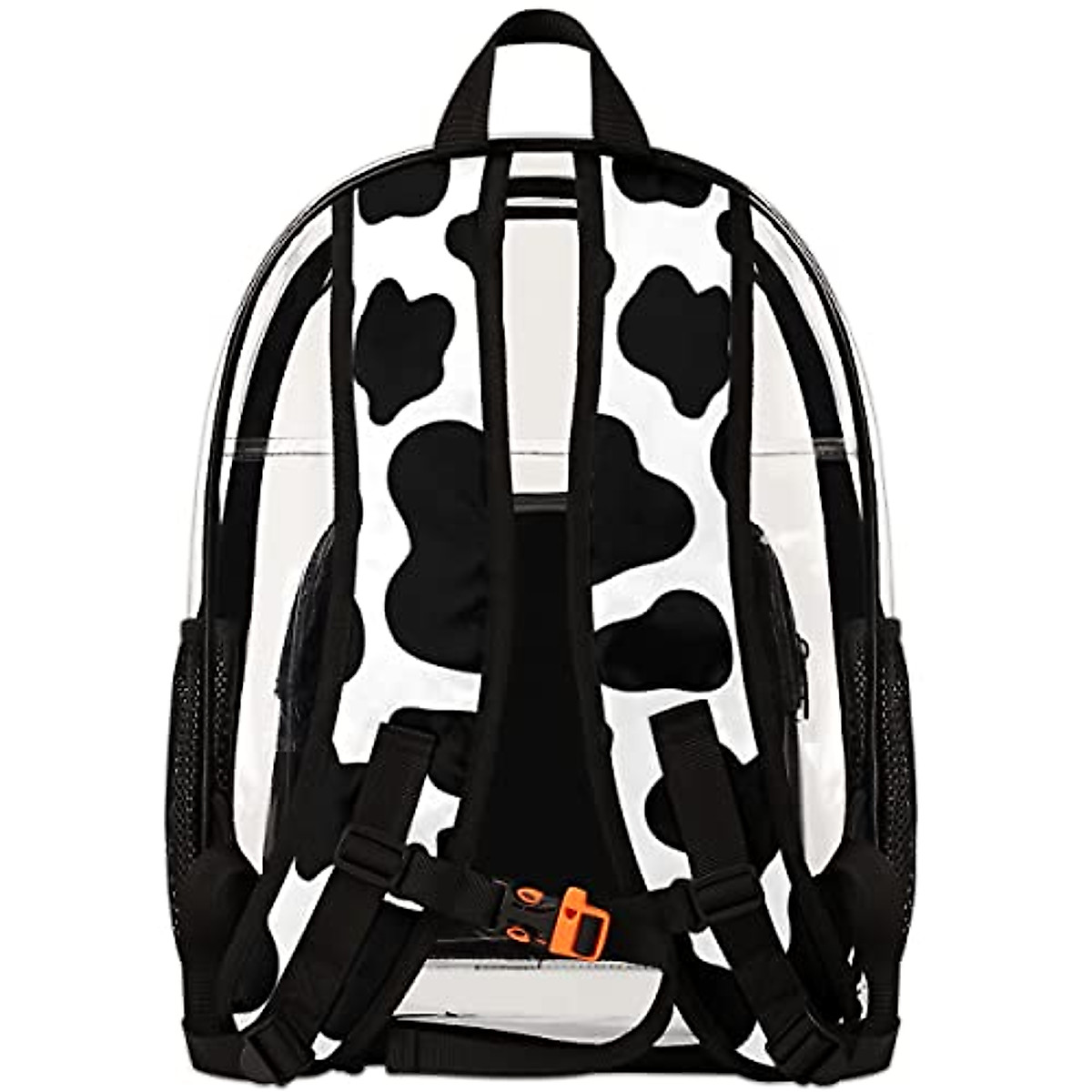 bisibuy Cow Print White And Black Clear Backpack Stadium Approved Heavy Duty PVC Transparent Backpacks Large See Through Bag for Work Travel Sports Events Concerts