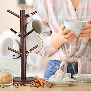 Patelai Coffee Mug Tree with 6 Hooks Wood Mug Holder Tree Mug Stand Hanger Kitchen Coffee Mug Tree Countertop Tea Cups Holder Stand 14 Inch Removable Mug Stands(Brown)