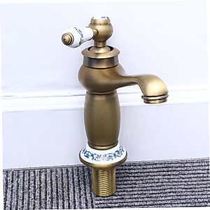 Angoily Bathroom Accessories Kitchen Water Sink Faucet Porcelain Basin Faucet One Hole Bathtub Faucet Vintage Copper Faucet Hot and Cold Mixer Deck Mount Faucet Bathroom Faucet All Bronze