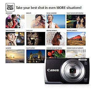 Canon PowerShot A2600 is 16.0 MP Digital Camera with 5X Optical Zoom and 720p Full HD Video Recording (Black)