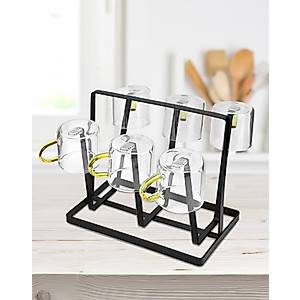 QWORK Cup Drying Rack, 2 Pack 6-Hook Bottle Drying Drainer Stand, Coffee Mugs Wine Glass Drying Rack with Non-Slip Silicone Hooks, Space Saving Countertop Cup Holder, for Home, Office, Cafe - Black