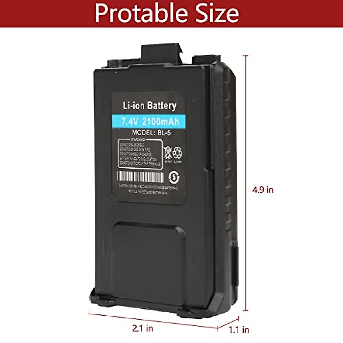 BAOFENG Orignal Extended Battery BL-5 2100mAh High Power Battery Replacement Battery for Two-Way Radio UV-5R BF-F8HP BF-F8RT BF-F8 BF-F8+ UV-5RX3 UV-5RE UV-5RTP R3 MK2 MK3X MK5 Plus Etc