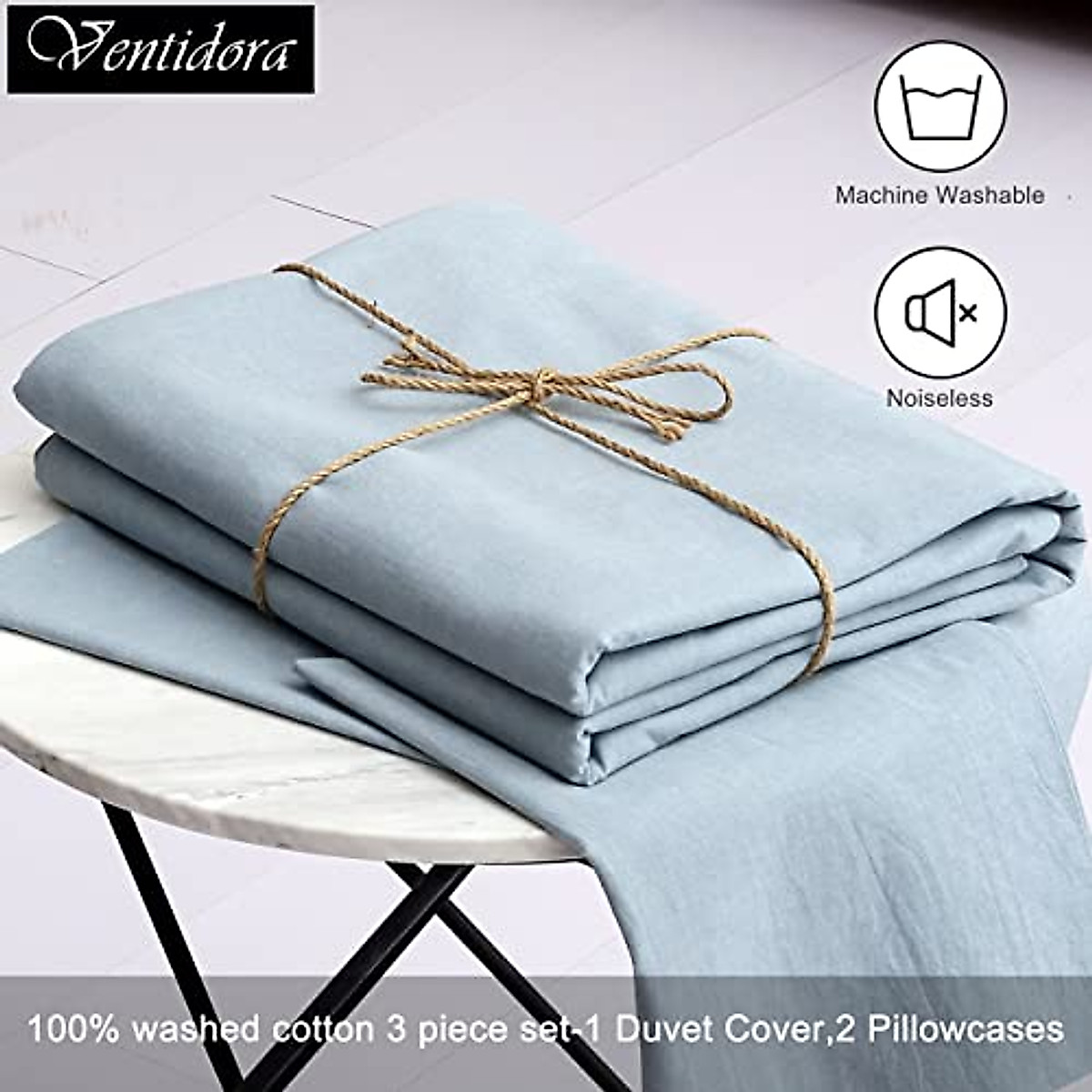 Ventidora 3 Piece Duvet Cover Set King Size,100% Organic Washed Cotton with Linen Feel Like Textured, Luxury Soft and Breatheable Bedding Set with Zipper Closure(1 Duvet Cover + 2 Pillowcases)