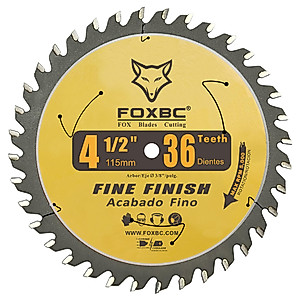 FOXBC 4-1/2 Inch Trim Circular Saw Blade 36 Tooth Fine Finish Wood Cutting with 3/8-Inch Arbor