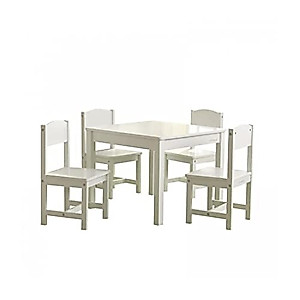 KidKraft Wooden Farmhouse Table & 4 Chairs Set, Children's Furniture for Arts and Activity - White, Gift for Ages 3-8 & Austin Wooden Toy Box/Bench with Safety Hinged Lid, White, Gift for Ages 3+