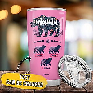Wassmin Personalized Tumbler Mama Bear Stainless Steel Cup With Lid 20oz 30oz Double Walled Vacuum Insulated Tumblers Customize Cubs Mother's Birthday Christmas Gifts For Best Moms Mother (3 Kids)