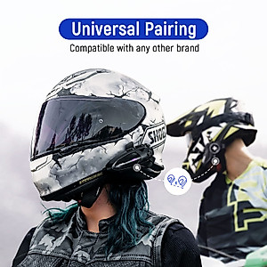 LEXIN GTX Motorcycle Bluetooth Headset, 10 Riders Helmet Communication System, Group Intercom w/Audio Multitasking/Loud Speakers/IP67 Waterproof/Hands-Free Call/USB-C Charge/5 Shells, Single Pack