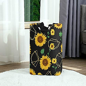SUABO Laundry Basket Geometric Sunflowers Collapsible Laundry Hamper Bucket with Handles for Travel Shopping Bathroom College