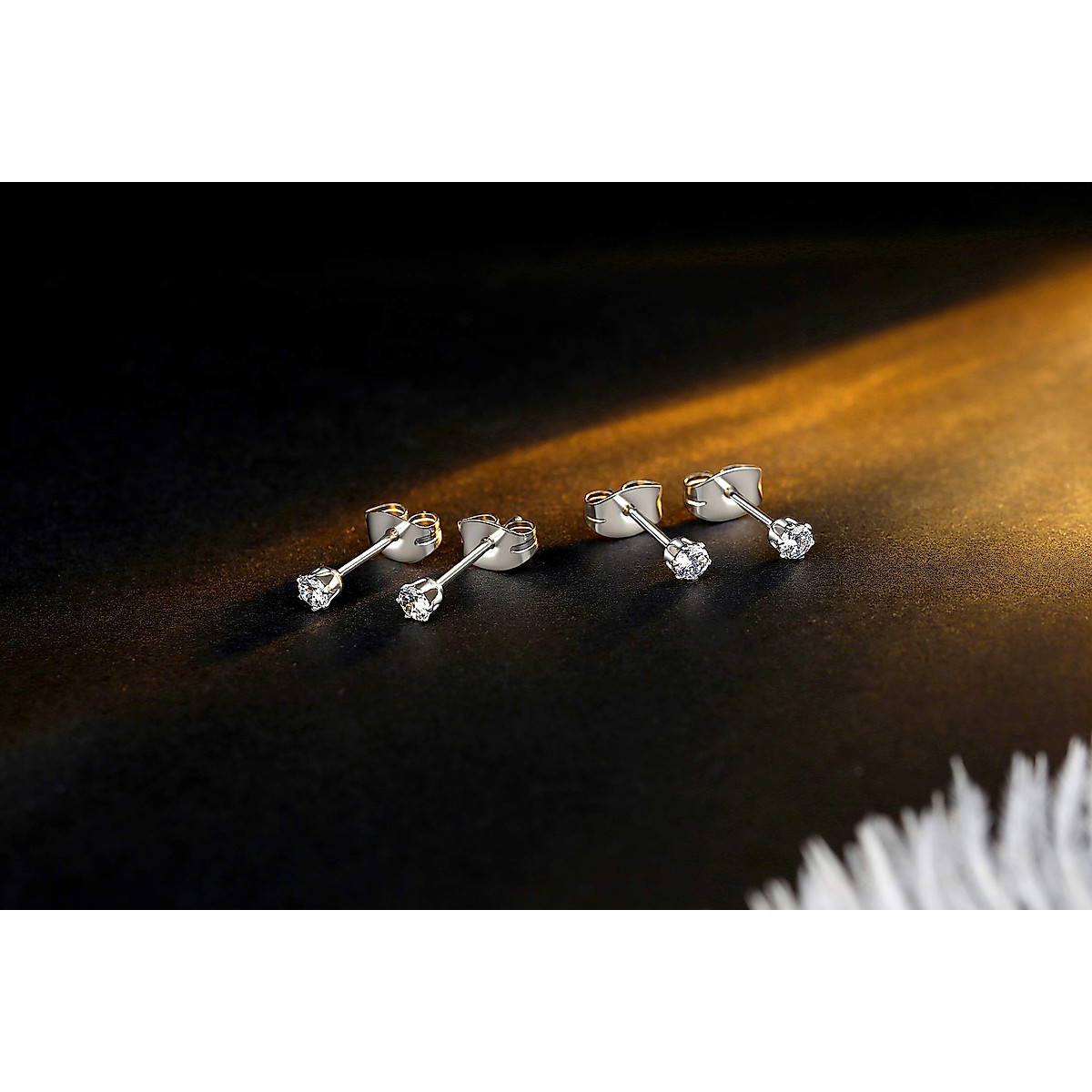 FOSIR 10 Pairs Tiny Women's Stainless Steel Round Clear Cubic Zirconia Stud Earrings (2mm CZ, Surgical Steel)