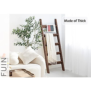 FUIN 5 Ft (58") Wood Decorative Wall Leaning Blanket Ladders Bathroom Storage Quilt Towel Display Rack Shelf Holder Rustic Farmhouse, Brown