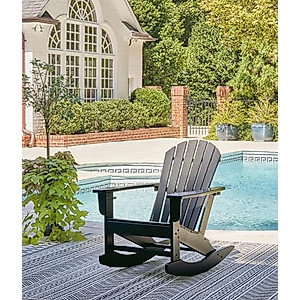 Signature Design by Ashley Sundown Treasure Cottage Weather Resistant Indoor/Outdoor Rocking Chair with 1 Cup Holder, Black