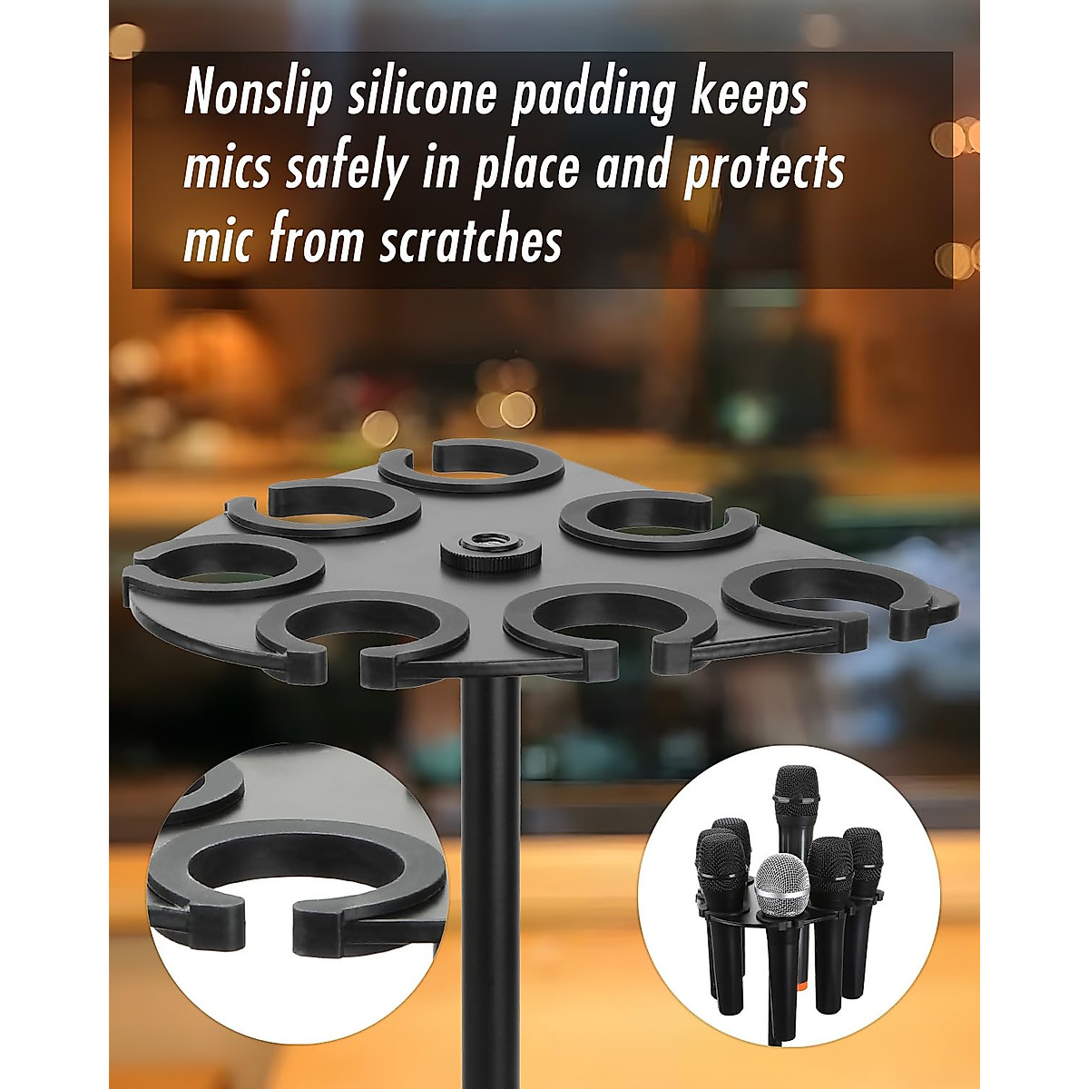 Numhag Microphone Holder, Multi Mic Holder for Wired and Wireless Mics, Multiple Microphone Organizer and Display for Mic Stand, Hold Up to 7 Microphones, Aluminum, Black