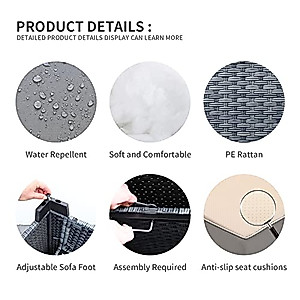 Valita Patio Rattan Furniture Set with Gas Fire Pit Table,5-Piece All Weather Gray Outdoor PE Wicker Resin Chairs and Couch,Sectional Conversation Sofa Set with Gray Cushions