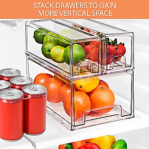 Sorbus Fridge Drawers - Clear Stackable Pull Out Refrigerator Organizer Bins - Food Storage Containers for Kitchen, Freezer, Vanity & Fridge (3 Pack | 1 Large, 2 Small Stackable Drawer Bins)