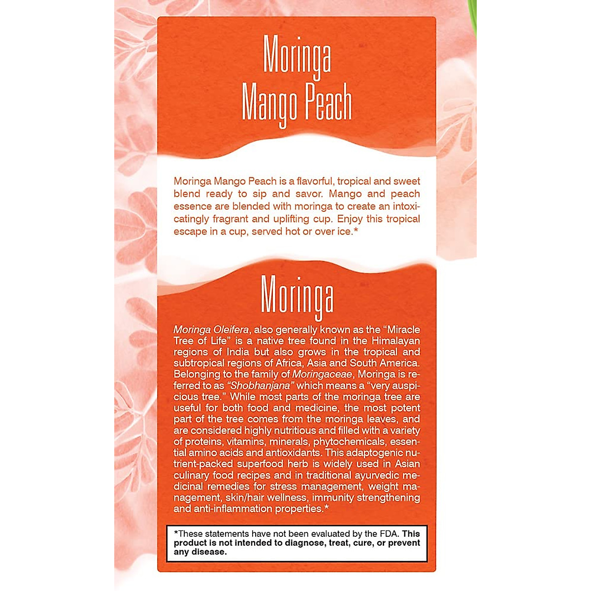 Davidson's Organics, Moringa Mango Peach, 25-count Tea Bags, Pack of 6