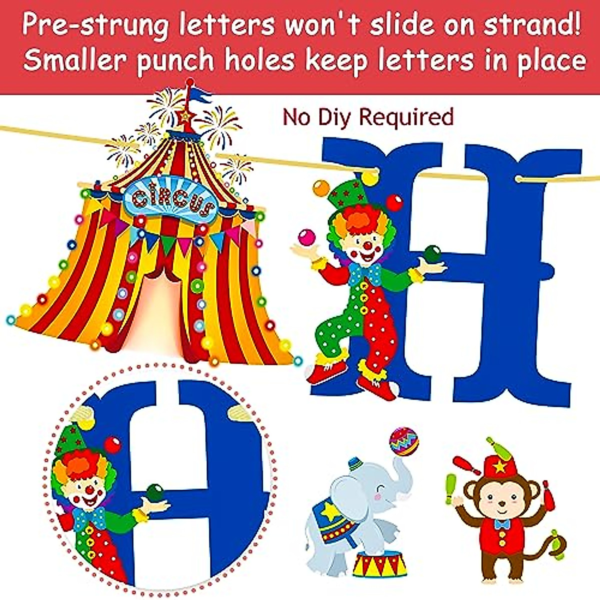 Circus Happy Birthday Banner Carnival Party Banners Circus Birthday Party Decorations 3Pcs Circus Theme Hanging Cutouts Banner for Carnival Baby Shower Supplies