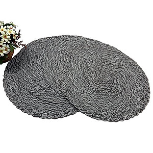 Topotdor Round Placemats Heat-Resistant Stain Resistant Anti-Skid Washable Polyproplene Table Mats Placemats (Set of 6, Braided-Gray)