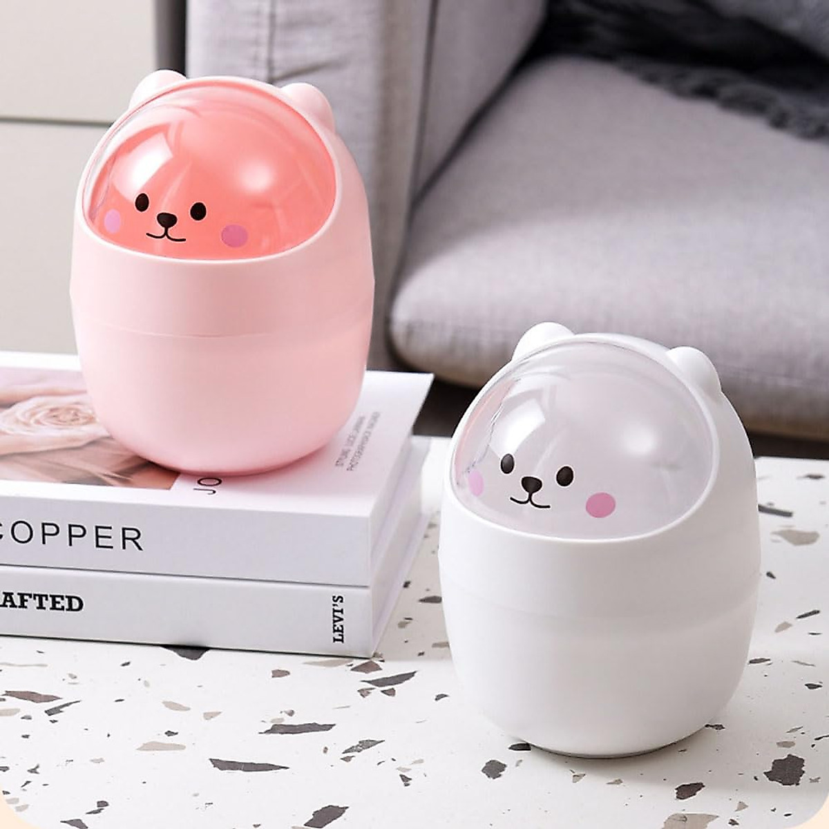 Alunsito Plastic Mini Wastebasket Trash Can, Tiny Desktop Waste Garbage Bin with Lid for Home, Office, Kitchen, Cute Trash Can with Lid, Desk Small Trash Can, Desktop Trash Can, Pink