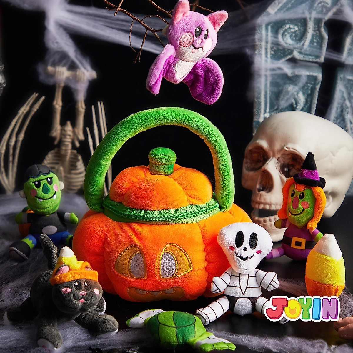 JOYIN Baby's Pumpkin Halloween Playset with 8 Fun Play Pieces, Plush Goodie Bags Stuffers/Fillers, Halloween Party Decoration, Prizes and Gifts for Infants Boys and Girls