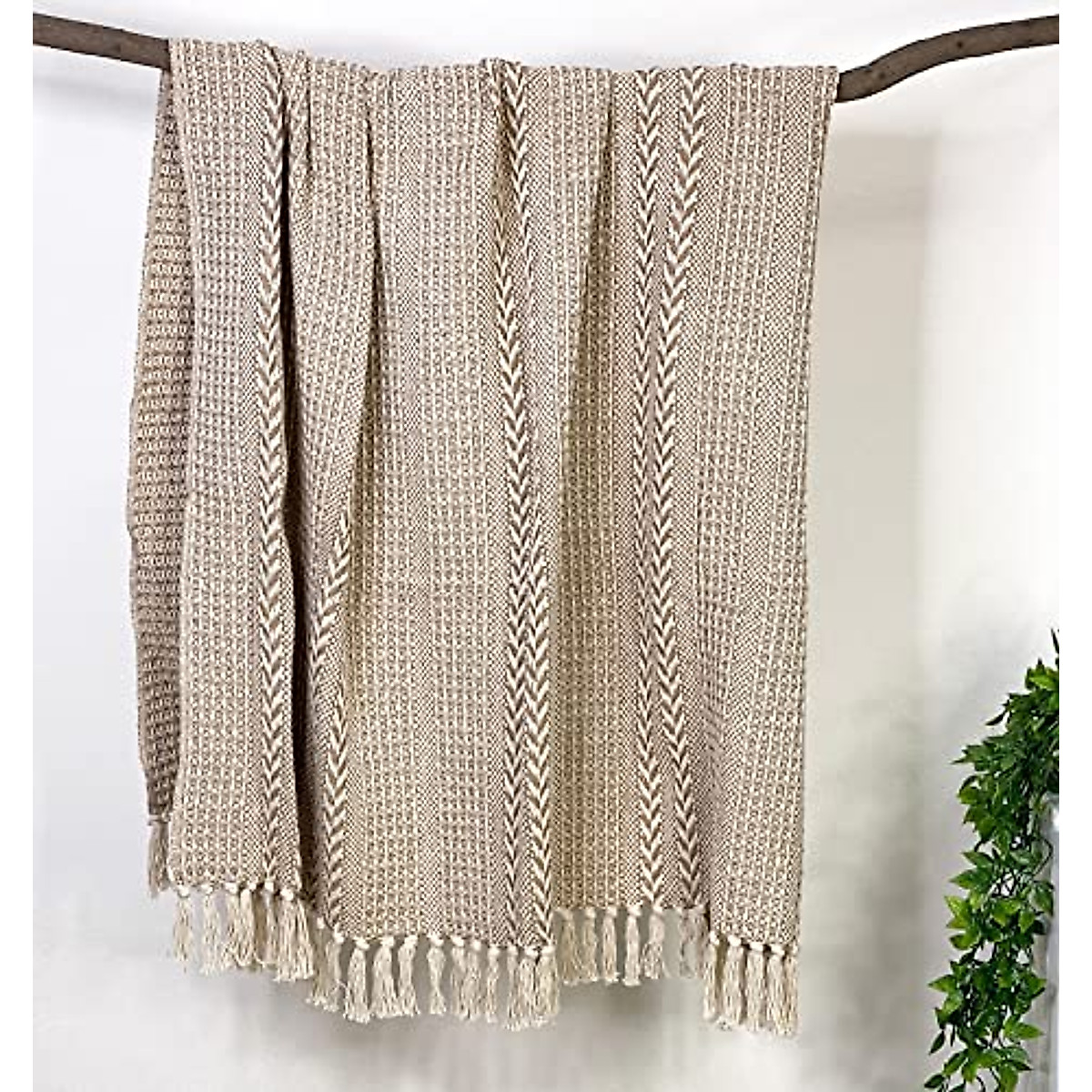 Chardin home Beige Braided Waffle Weave Throw, 50x60 Inch Recycled Cotton- Large, Wearable, Breathable, Skin-Friendly Everyday use Blanket for Couch, Bed, Sofa - Soft Lightweight Picnic Rug
