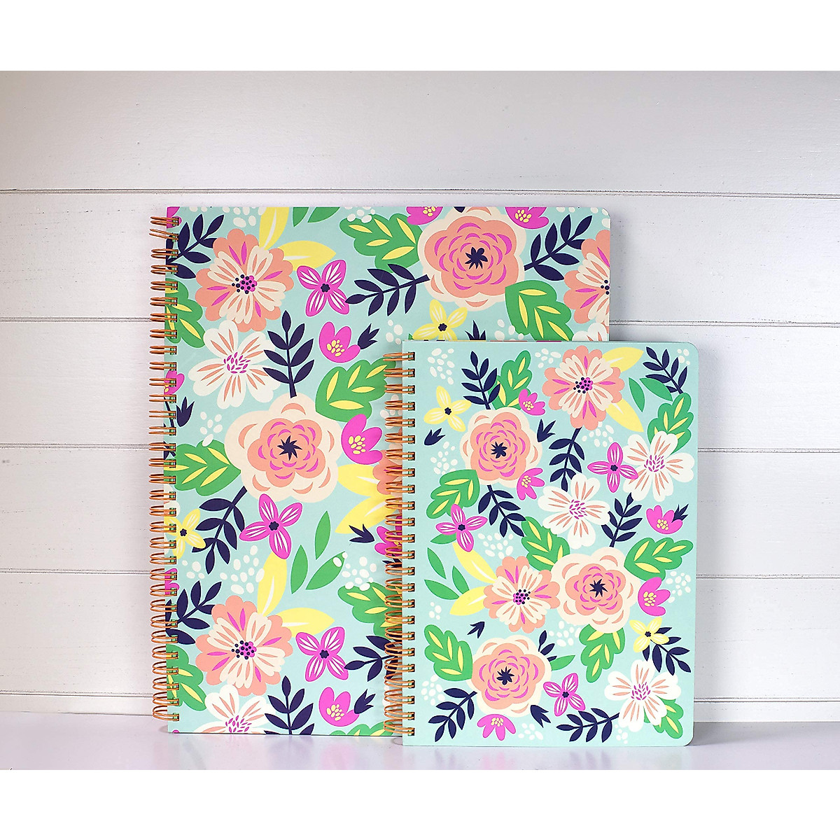 Steel Mill & Co Cute Large Spiral Notebook College Ruled, 11" x 9.5" with Durable Hardcover and 160 Lined Pages, Mint Floral