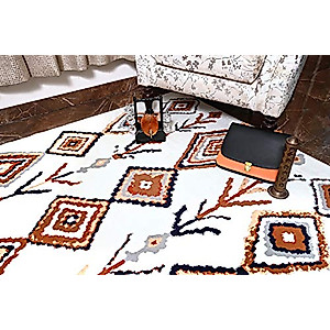 Furnish my Place Moroccan Diamond Rug - 5 ft. x 8 ft, Ivory, Geometric, Accent Rug with Transitional Style