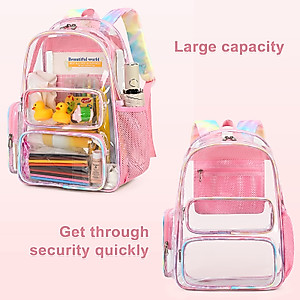 CAMTOP Clear Backpack Heavy Duty PVC Transparent Bag See Through BookBag for Student School Work Festival Sport Travel(Pink Yellow)