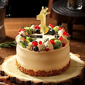 Number 1 Birthday Candles Sparklers Firework, Sparkler Candles for Birthday Cake, 3D Crown Designed Cake Candle Topper Decorations (Gold, 3.15 inch)